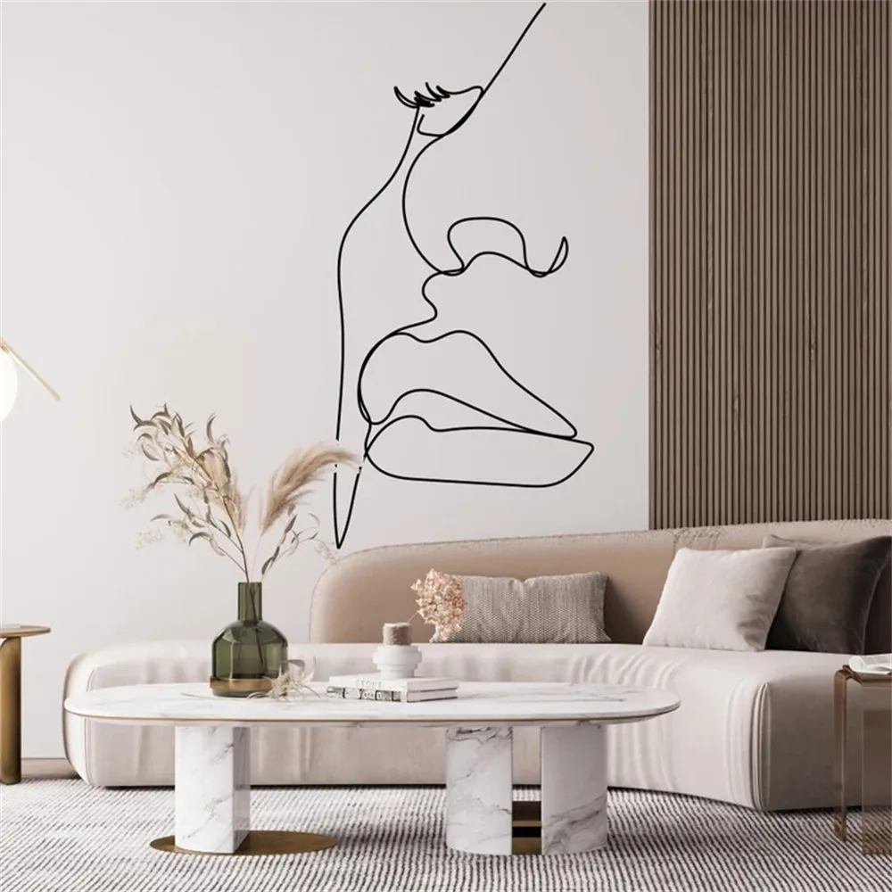 Creative One Line Art Woman Face Yoga Wall Stickers For Home, Beauty ...