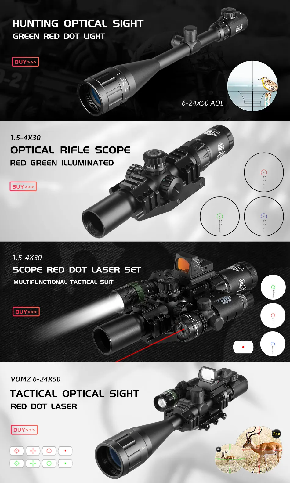 VOMZ 6 24X50 Tactical Optic Cross Sight Green Red Illuminated ...