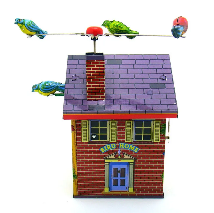 Vintage Clockwork Toys: Retro Metal Wind Up Bird Alarm Clock House ...