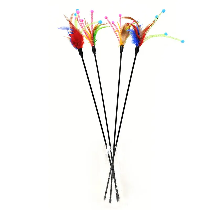 Interactive Cat Toy Feather Wand Set With Flower Bud Feather Stick ...