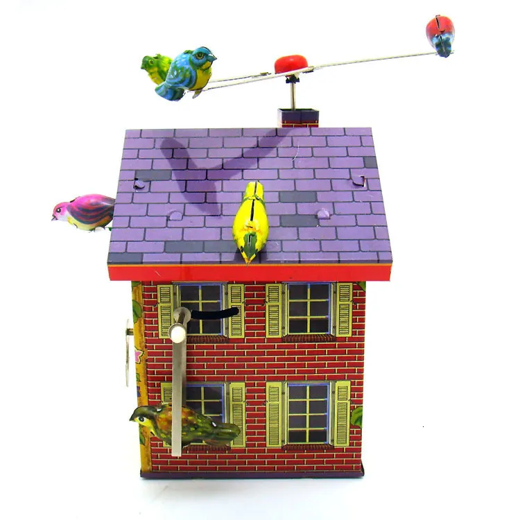 Vintage Clockwork Toys: Retro Metal Wind Up Bird Alarm Clock House ...