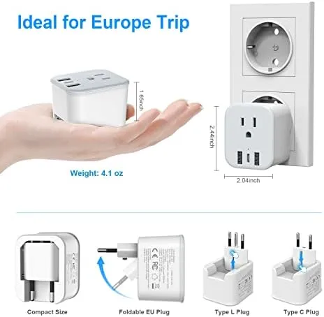 European Power Plug Adapter Italy, US To Europe Plug Adapter Foldable ...