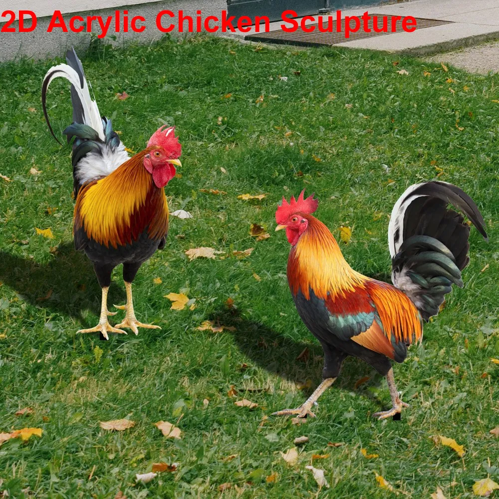 Garden Decorations Garden Rooster Statue Card 2D Acrylic Chicken ...