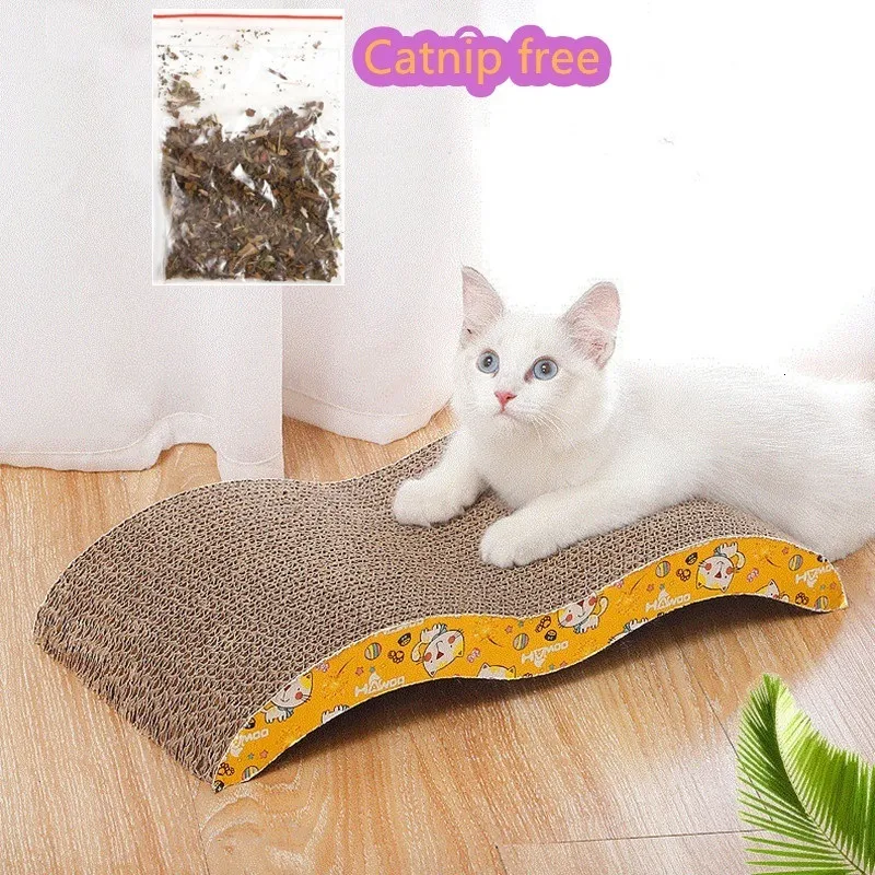 M-Shape Cat Scratcher Lounge - Durable Corrugated Cardboard, Protects Furniture, Includes Catnip ...