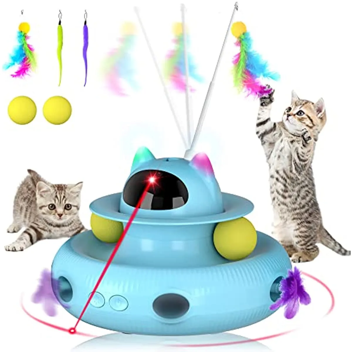 4-in-1 Interactive Cat Toys - Rechargeable Cat Light, Feather Teaser ...