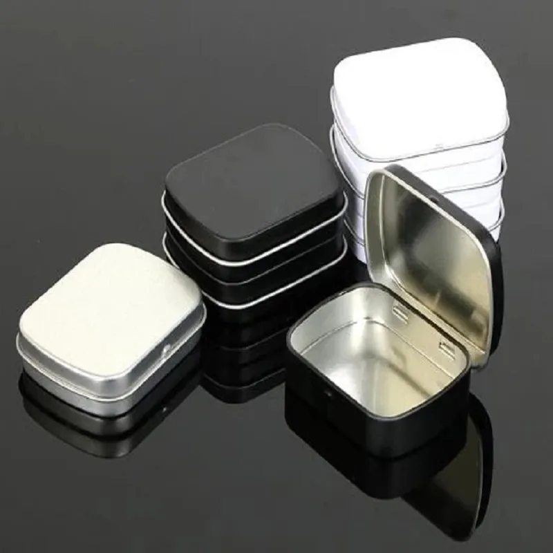 Metal Tin Box With Lid, Small Silver Hinge Tin Box Square, Miniature ...
