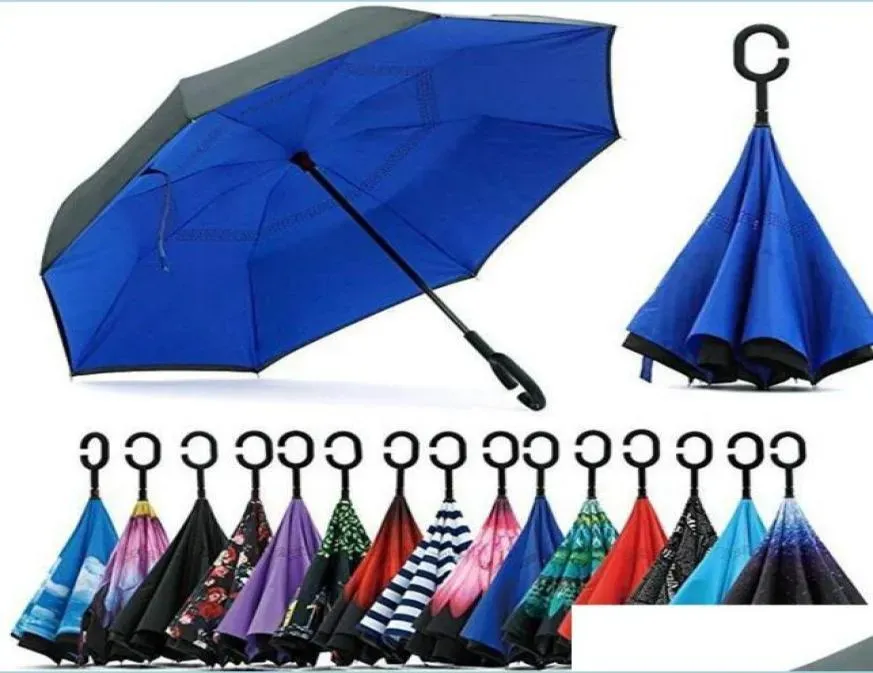 Reverse Umbrella with C Handle - Windproof, Double Layer Inverted ...