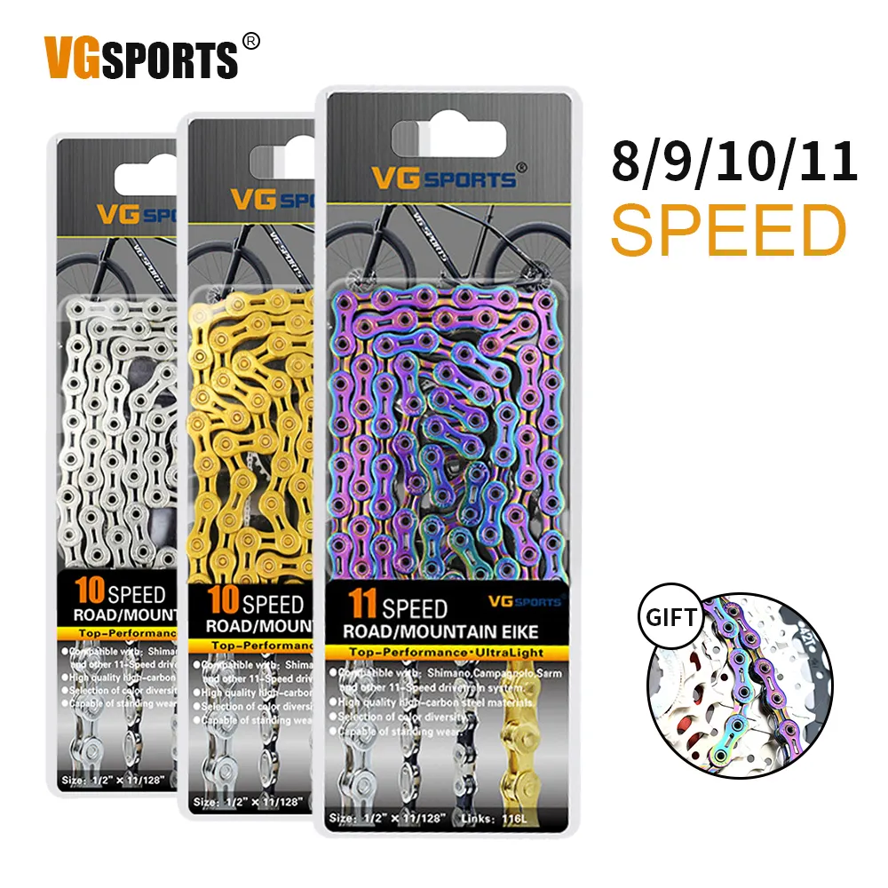 DHgate.com:Ultra-Light VG Sports 8-11 Speed Bicycle Chain, Silver/Gold ...