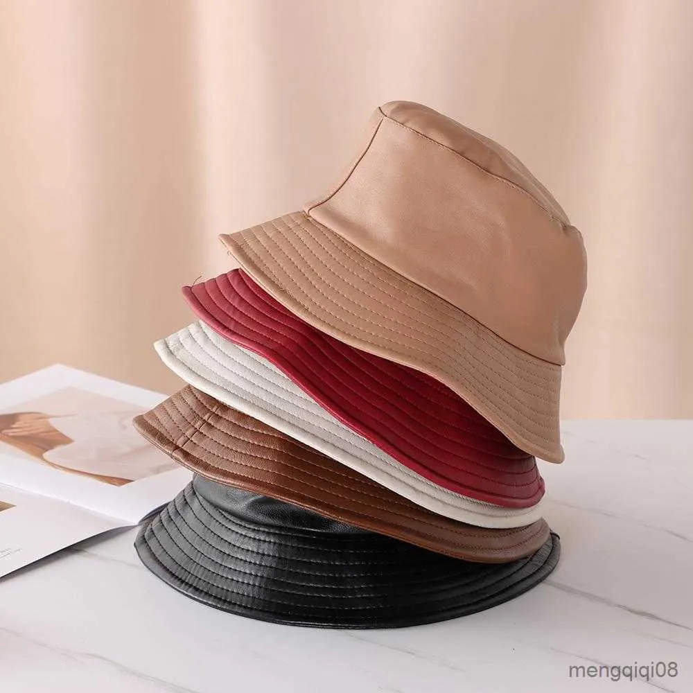 DHgate.com:Soft Black Leather Bucket Hat for Women - Autumn Sun ...