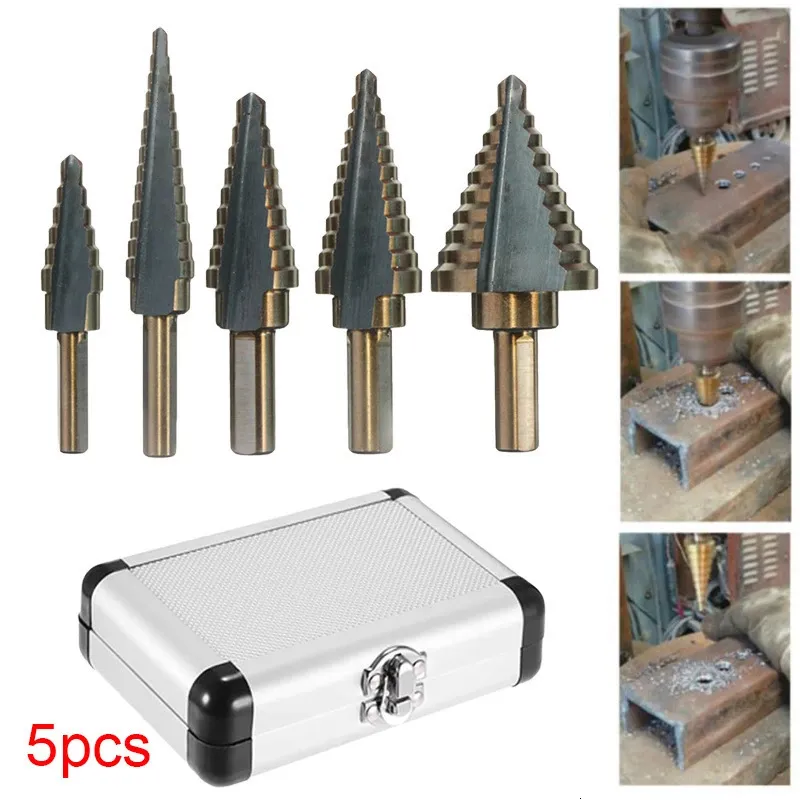 Premium HSS Cobalt Step Drill Bit Set - Multiple Hole Sizes, Wood ...