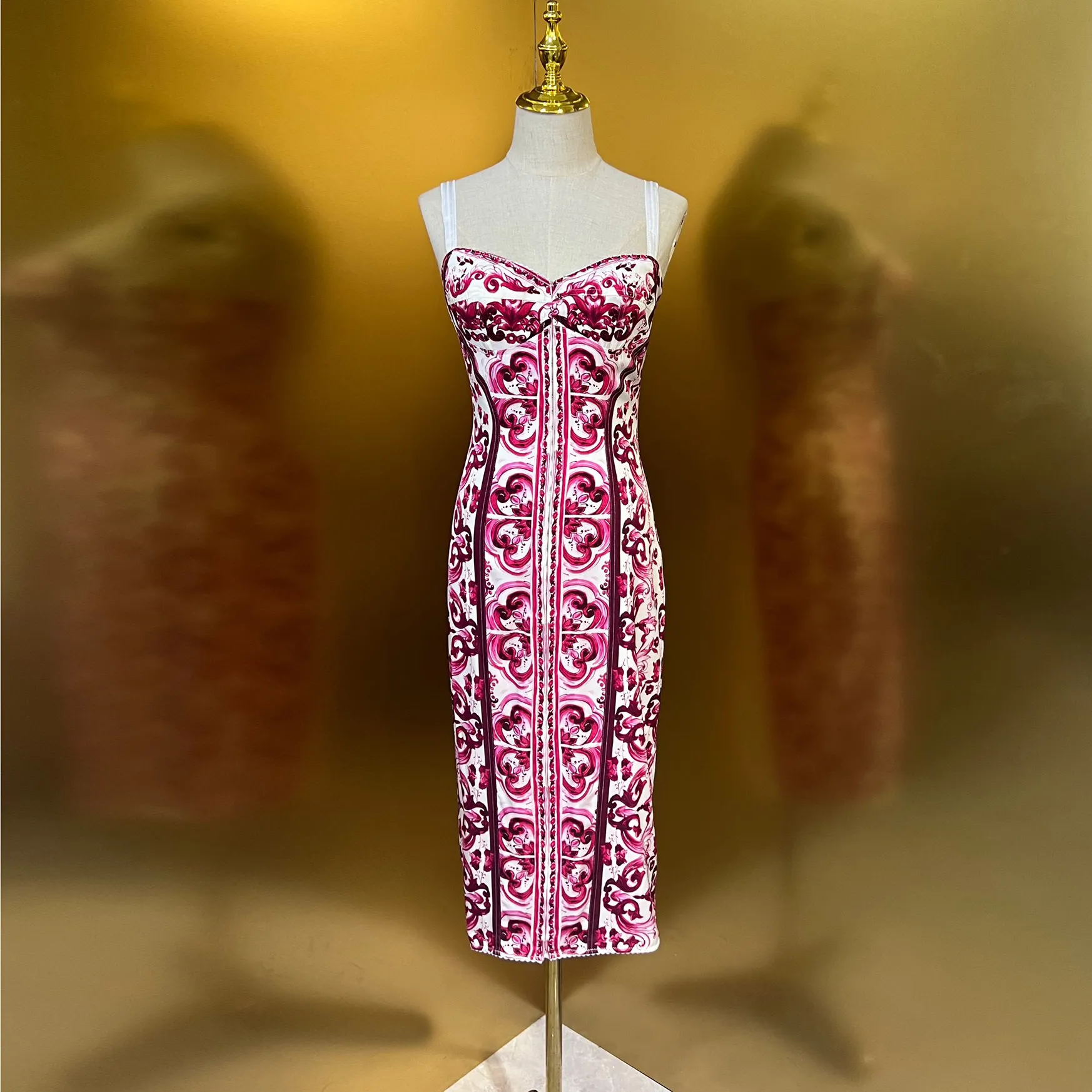 Red Porcelain Print Silk Dress - Women's Designer Style, Shop Now! from ...