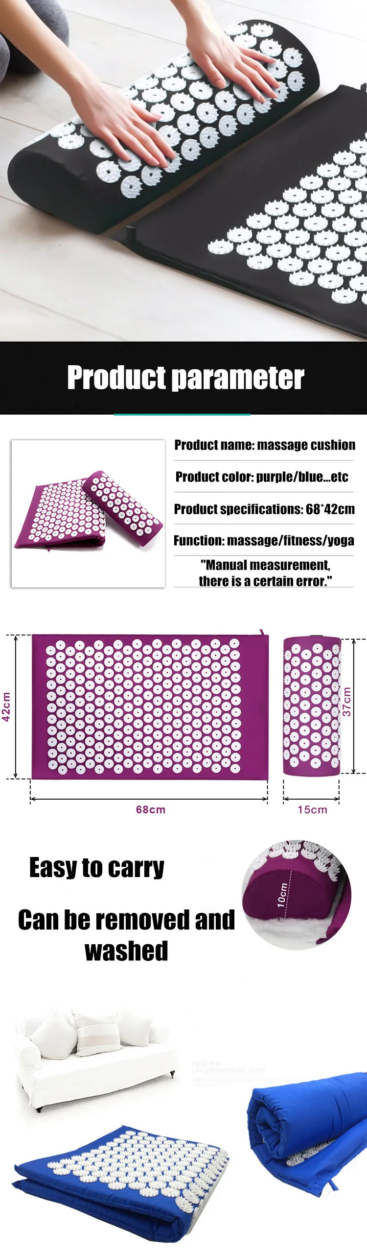 Acupressure Mat & Pillow Set - Kuznetsov Applicator - Back Neck Pain ...