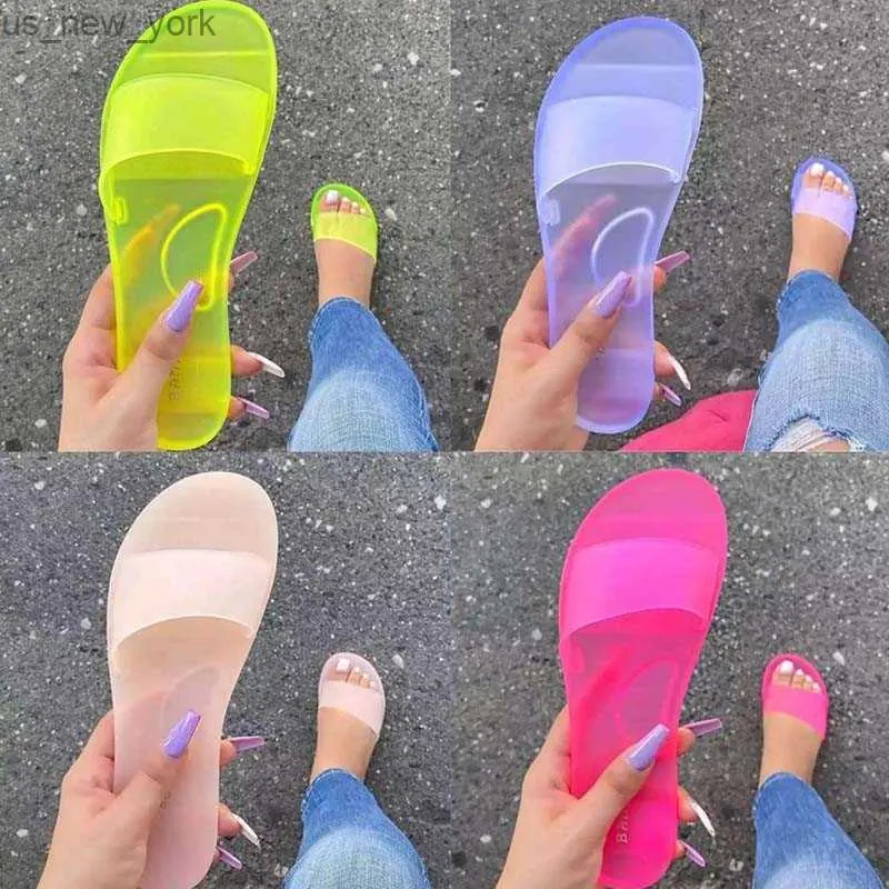 Womens Summer Slip On Sandals, Transparent Flat Shoes, Fashion Slides ...