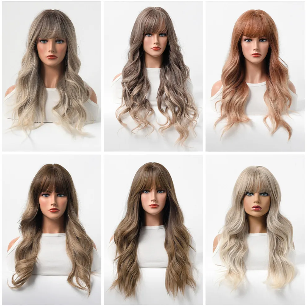 DHgate.com:22 Inch Gray Ombre Womens Wig with Bangs Long Curls High ...
