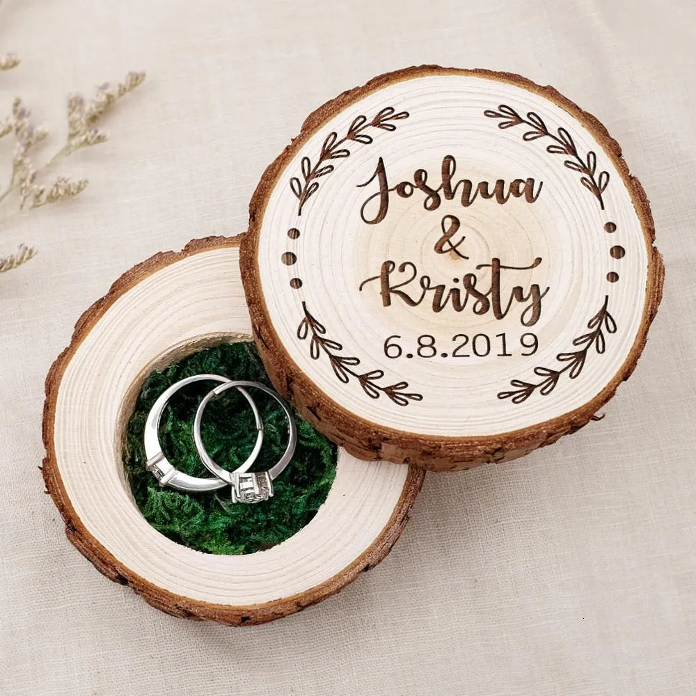 Personalized Wooden Ring Box - Rustic Engagement & Wedding Ring Holder ...