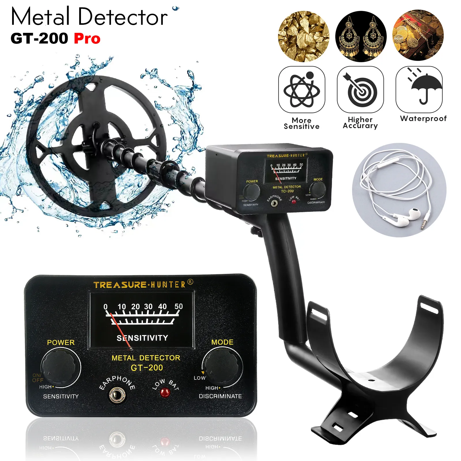 GT200 Pro High Sensitivity Industrial Metal Detector Underground Gold ...