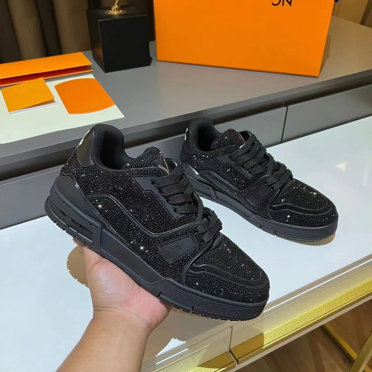 Luxury Designer Luis Vuittons Pure Trainer Sneakers Triple Sky Black ...