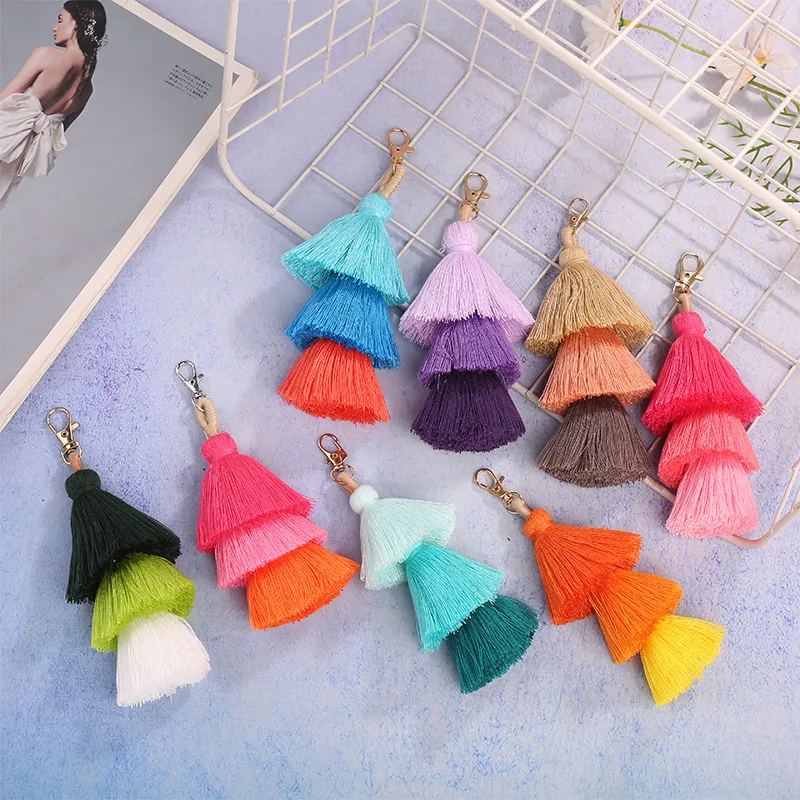 Boho Tassel Keychain - Handmade Cotton Keychain, Colorful Bohemian Bag ...