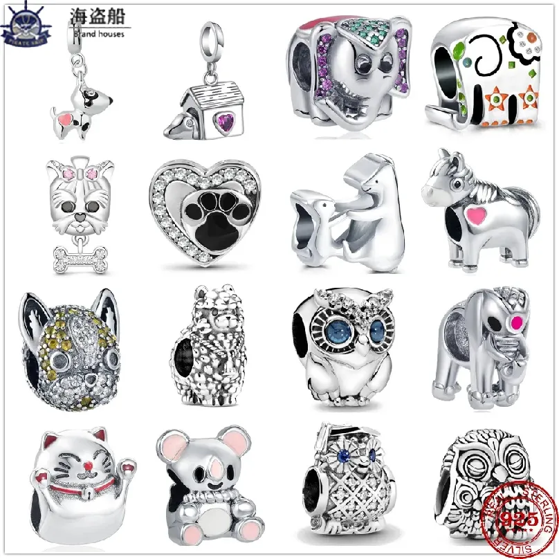Authentic 925 Silver Animal Charms - Dog, Owl, Elephant Beads for ...