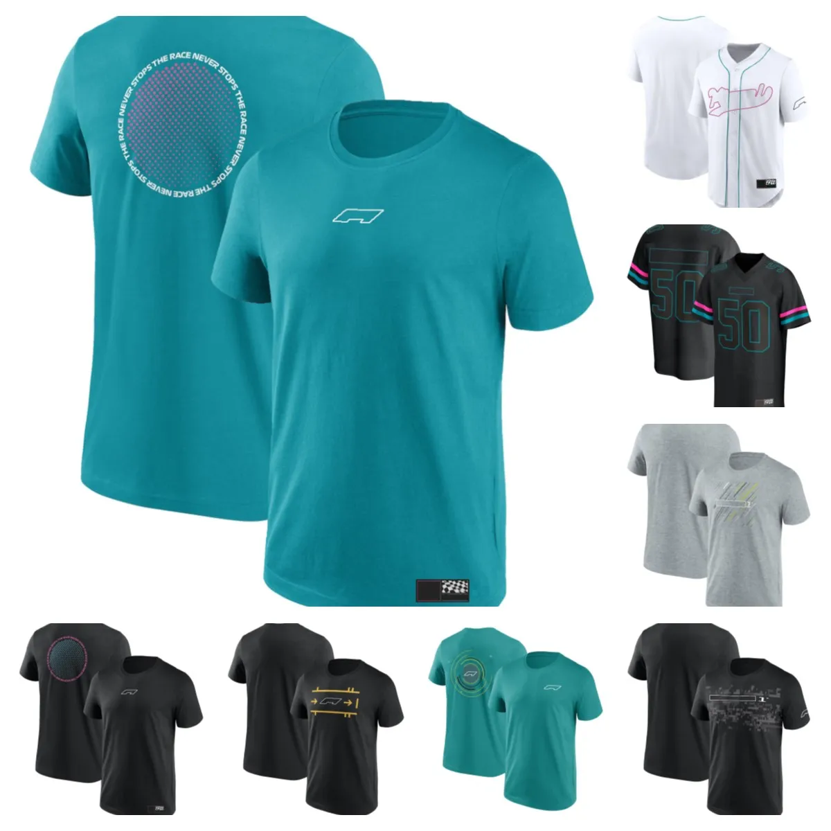 Customized F1 Team Men's Short Sleeved Round Neck Polyester Shirts For ...