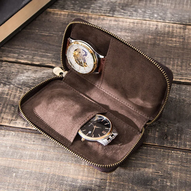 Premium Leather Travel Watch Case: Double Watch Storage Pouch - Secure ...
