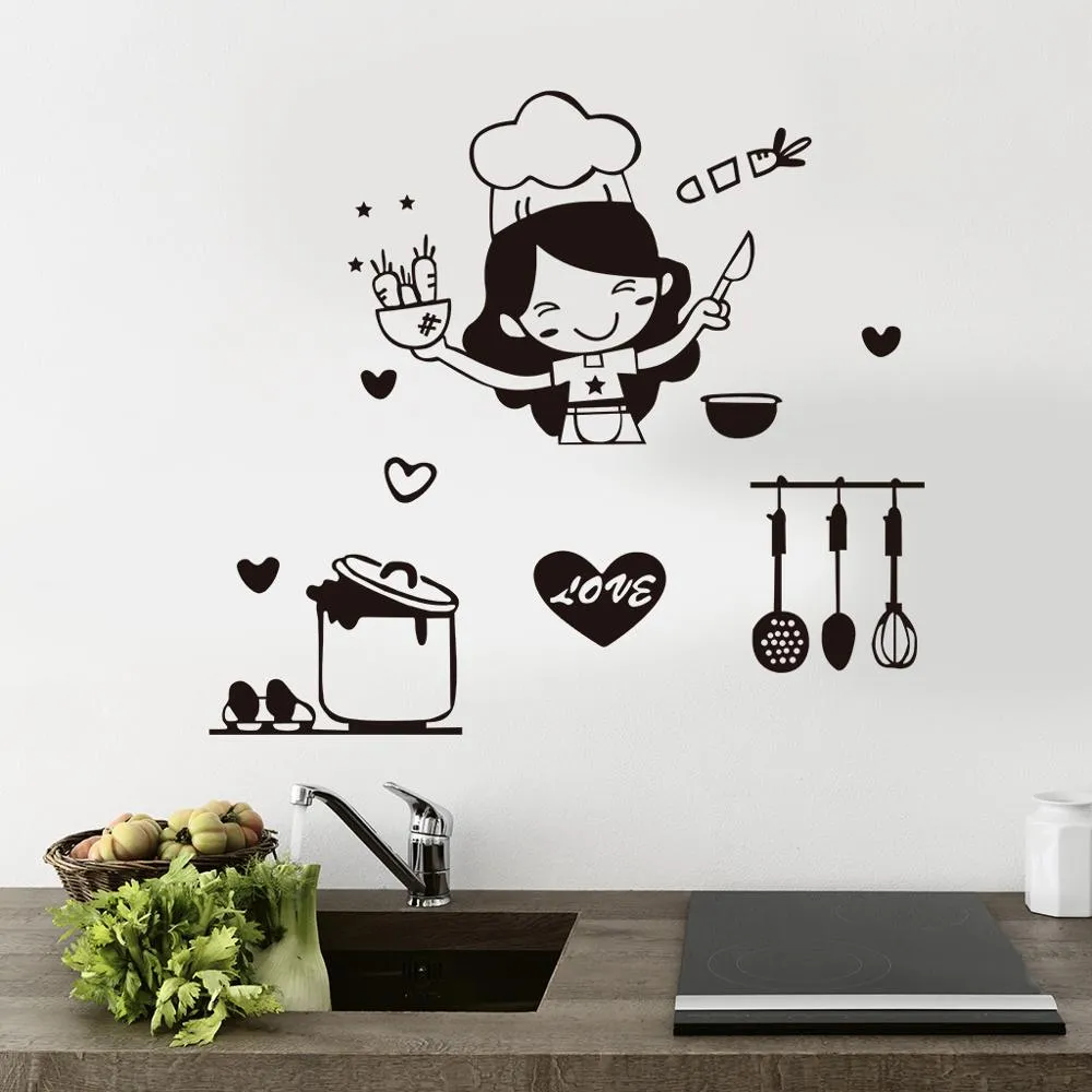 DHgate.com:Cooking Wall Sticker, Happy Girl Chef Kitchen Decal for ...