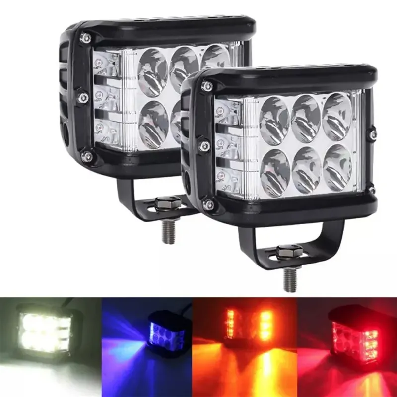 4 Inch 45W Led Working Light Three Face White Amber Fog Warning Flash For Motorcycle SUV 4 X 4 ...