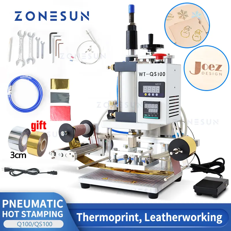 ZONESUN ZS-QS100 Pneumatic hot stamping machine foil for Digital Books, Leather, Wood, Custom ...
