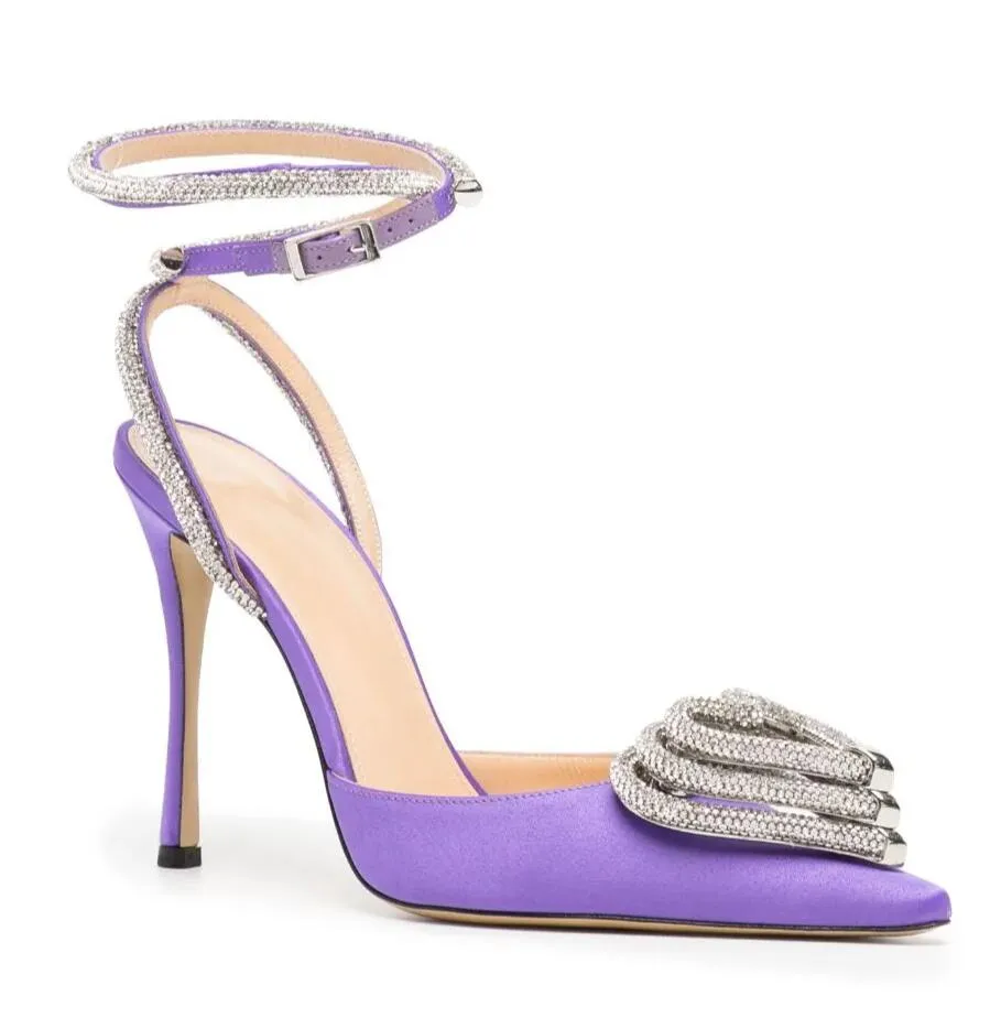 Mach&Mach Triple Heart Rhinestone Sandals With Crystals Tracing Wrap ...