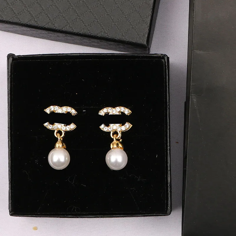 18K Gold Plated Pearl Diamond Stud Earrings, Luxury Designer Jewelry ...