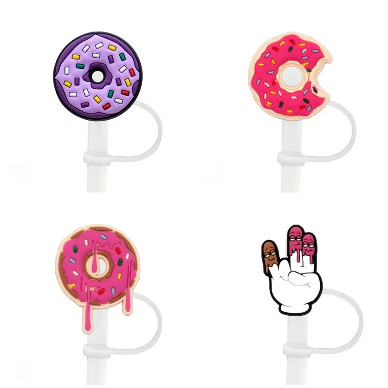 Custom Donut Pattern Silicone Straw Toppers Reusable, Splash Proof ...