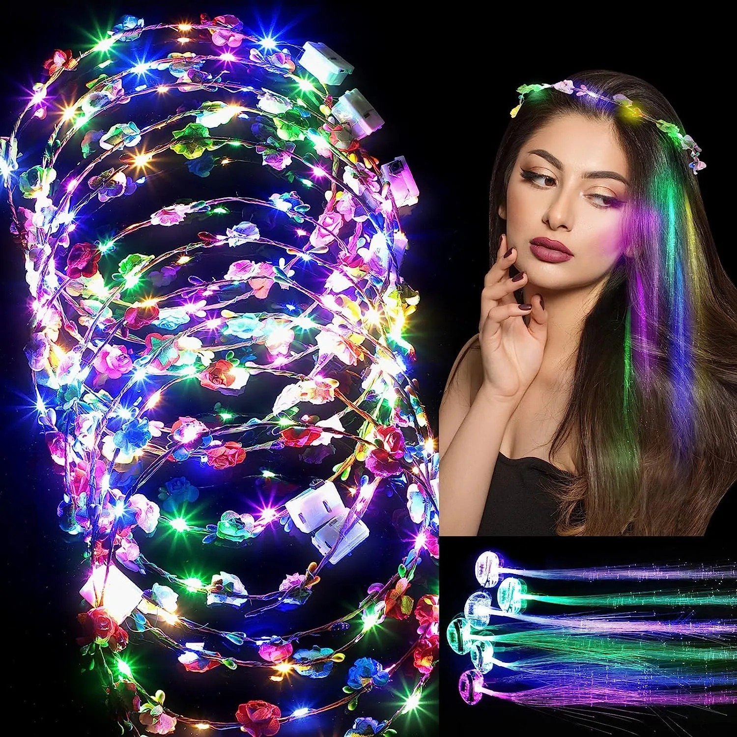 DHgate.com:Glowing LED Flower Crown Headband Set - 12 Luminous LED ...