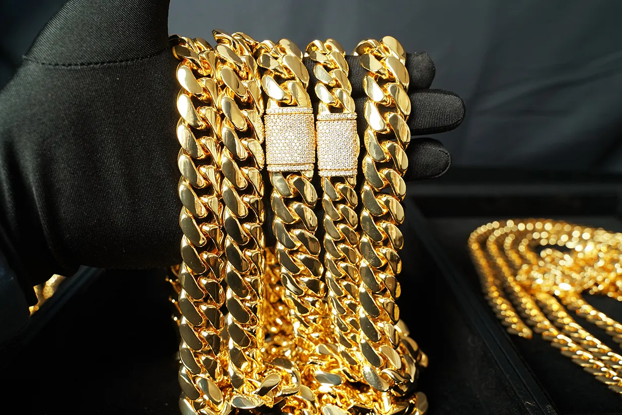 Wholesale Choker 18k Custom Cuban Link 24k Gold Cuban Miami Chain 20mm ...