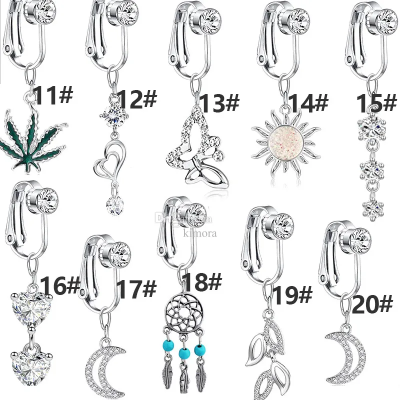 Sparkling Zircon Body Jewelry Set - Non-Piercing False Navel Ring ...