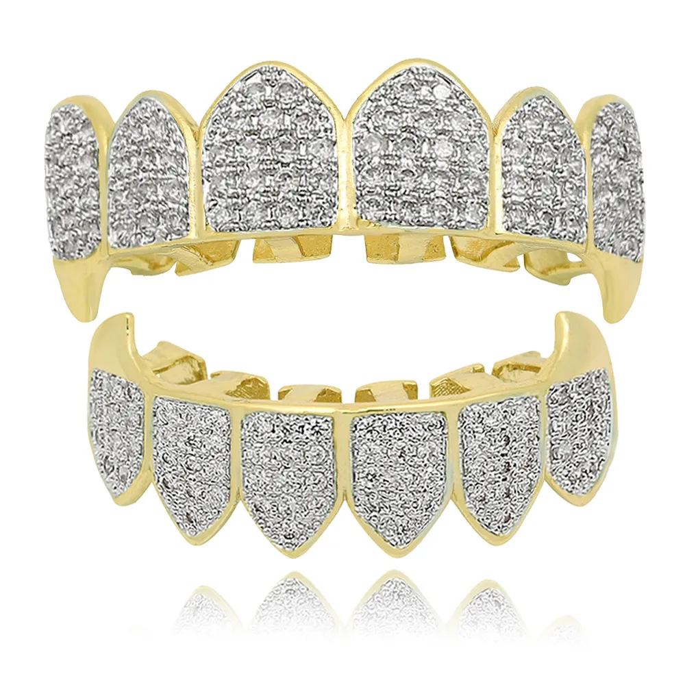 DHgate.com:Hip Hop Full Zircon Vampire Fangs Braces Teeth Grillz Gold ...
