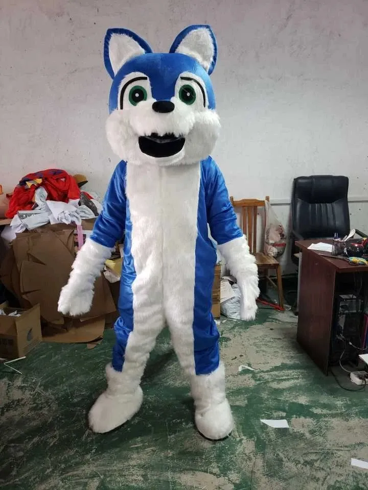 Husky Wolf Dog Halloween Long Fur Blue Fursuit Massute Costume Suits ...