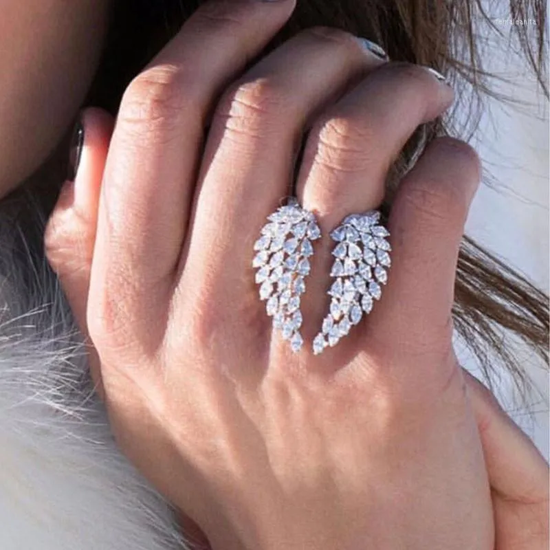 Wedding Rings Aesthetic Angel Wing Opening With Full Cubic Zirconia ...