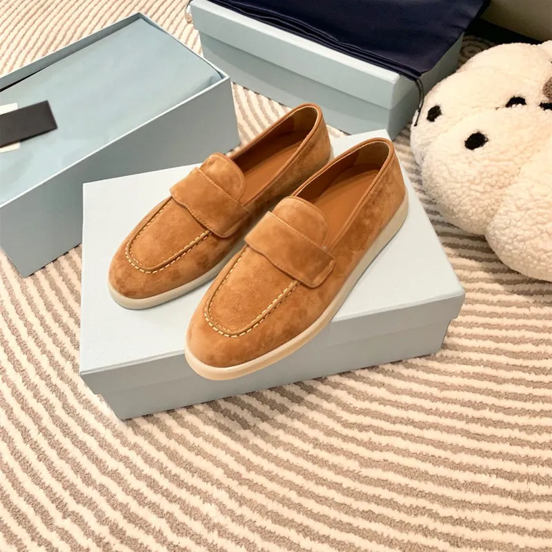 DHgate.com:Suede Genuine Leather Round Toe Slip-On Loafers for Women ...