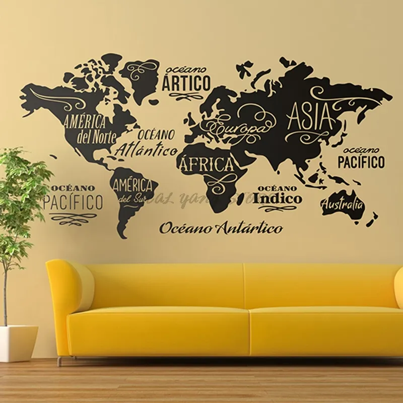 Large World Map Wall Sticker: Adhesive Vinyl Outline For Home Decor ...