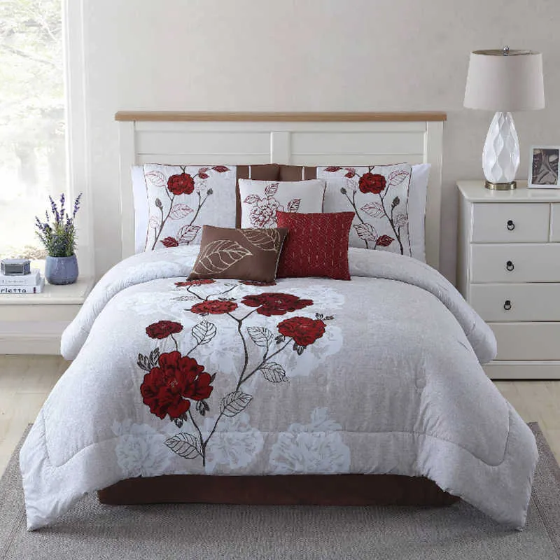 Mainstays Teal Rose Embroidered Comforter Bedding Set With Shams, Sheet ...