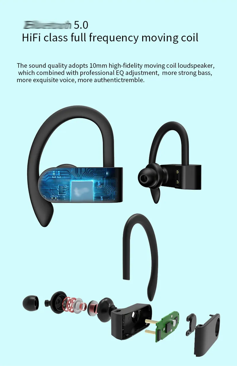 A9S/A9 TWS Wireless Earbuds - Bluetooth 5.3 Sports Headphones with Ear Hooks, Noise Cancelling ...