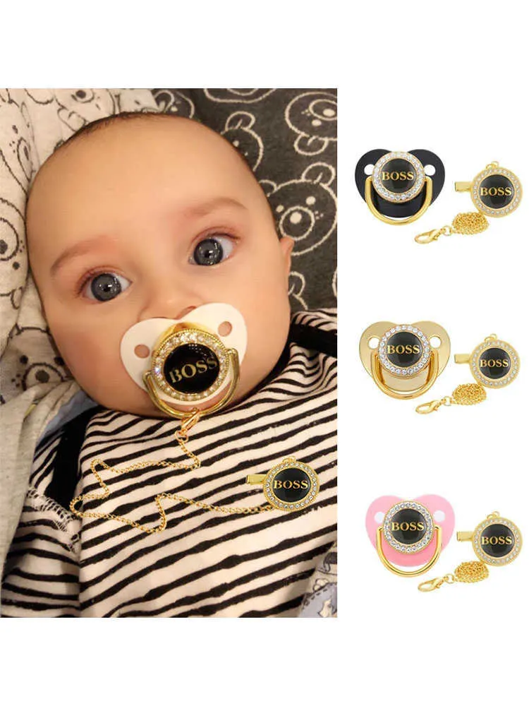 Pacifiers Letter Printed with Chain Clip Food Grade Silicone Dummy ...
