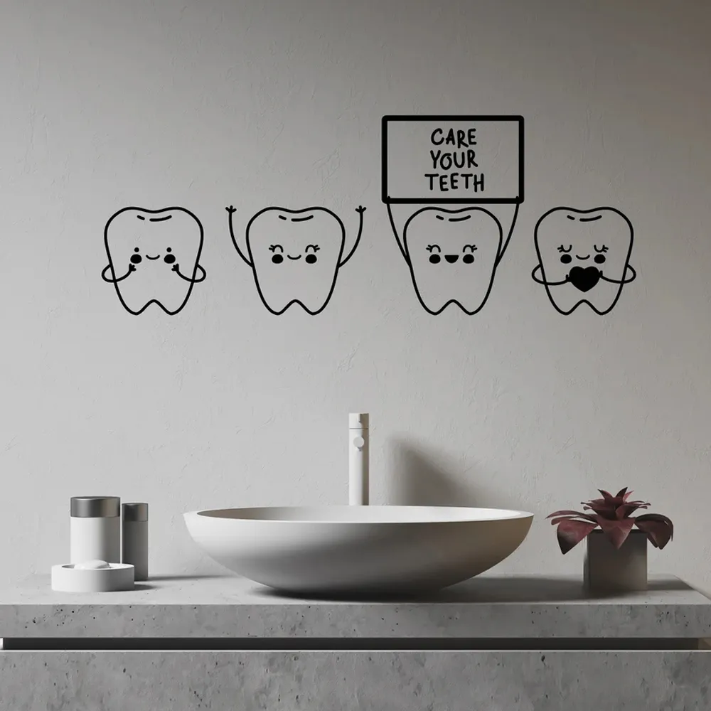 Vinyl Wall Decal Cartoon Childrens Dentistry Teeth Quote Care Your ...