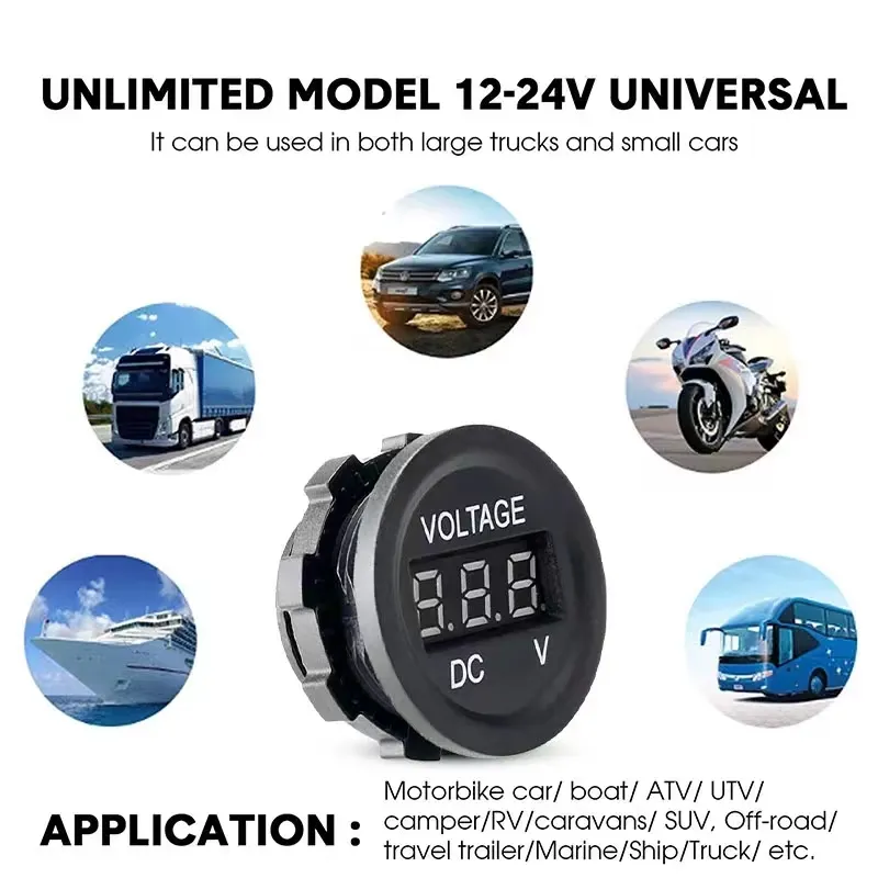 Waterproof LED Digital Car Waterproof Motorcycle Voltmeter Gauge Meter ...