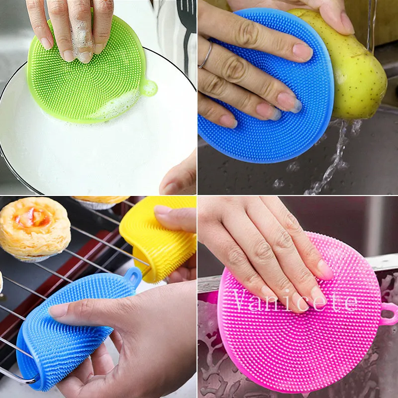 Silicone Kitchen Silicone Scrubbing Brush Set With Heat Insulation Pads ...