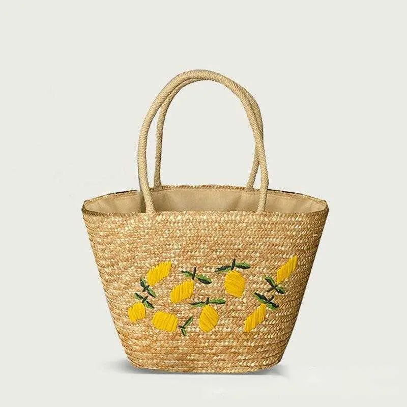 Embroidered Beach Bag - Small Woven Rattan Shoulder Bag, Bohemian ...