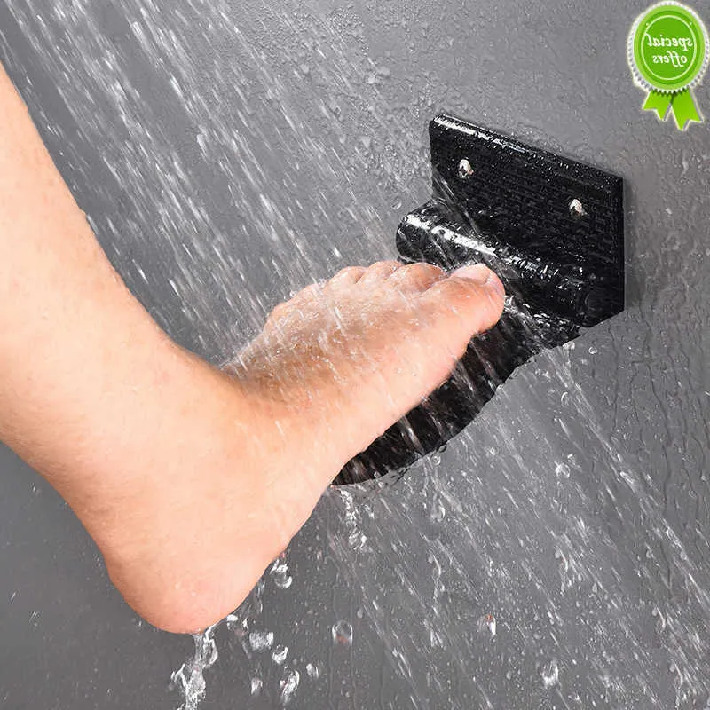 Wall-Mounted Anti-Slip Shower adjustable footrest Pedal in Black/Silver ...