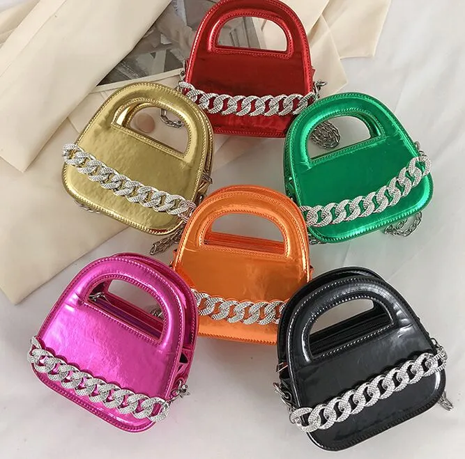 2023 Mini Girls Patent Leather Mini Handbags With Chain Shoulder Strap ...
