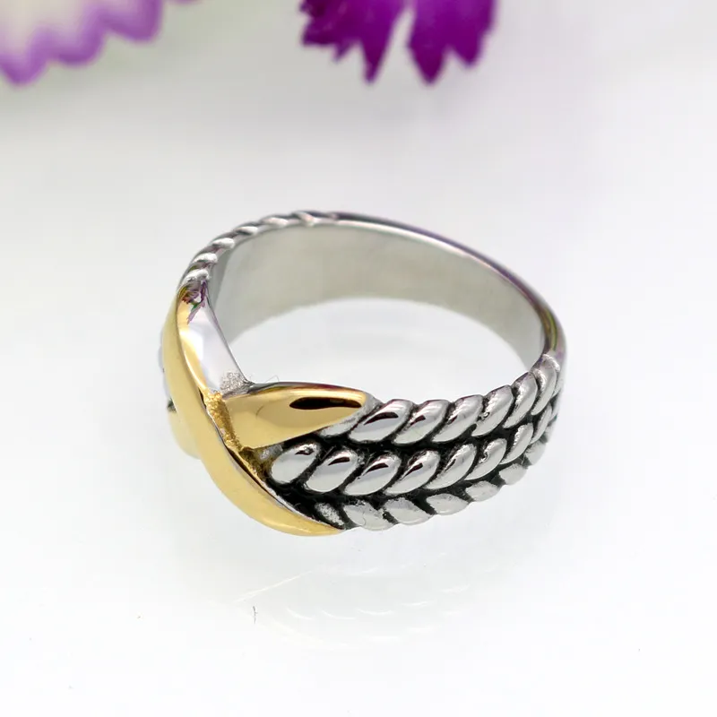 Antique X Gold Ring Gold Logo Titanium Steel Vintage Ring Rope Cross X ...