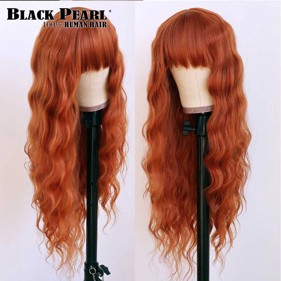 Ginger Pink Burgundy Human Hair Wig with Bangs - Body Wave Colored Wig ...